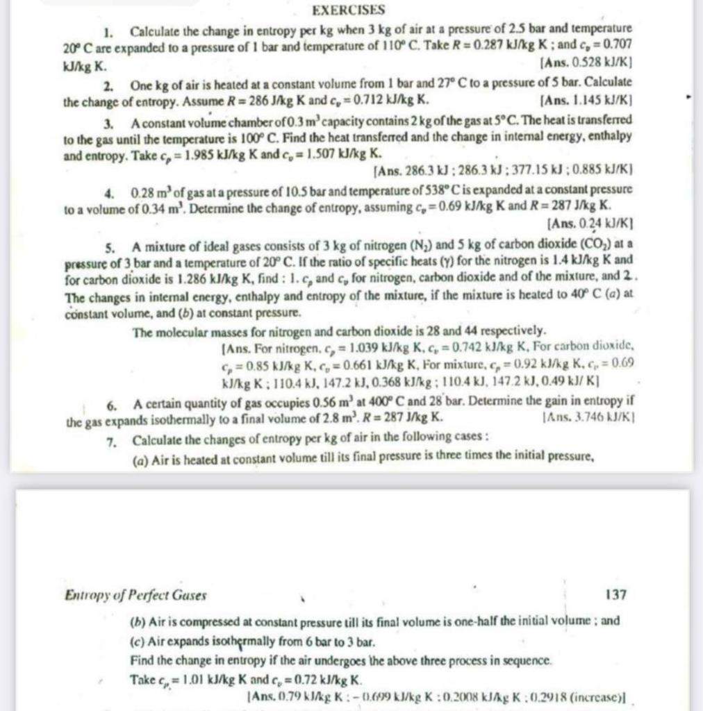 Solved EXERCISES 1. Calculate the change in entropy per kg | Chegg.com