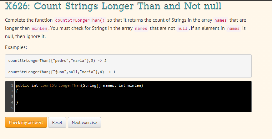 Solved X626: Count Strings Longer Than and Not null Complete | Chegg.com