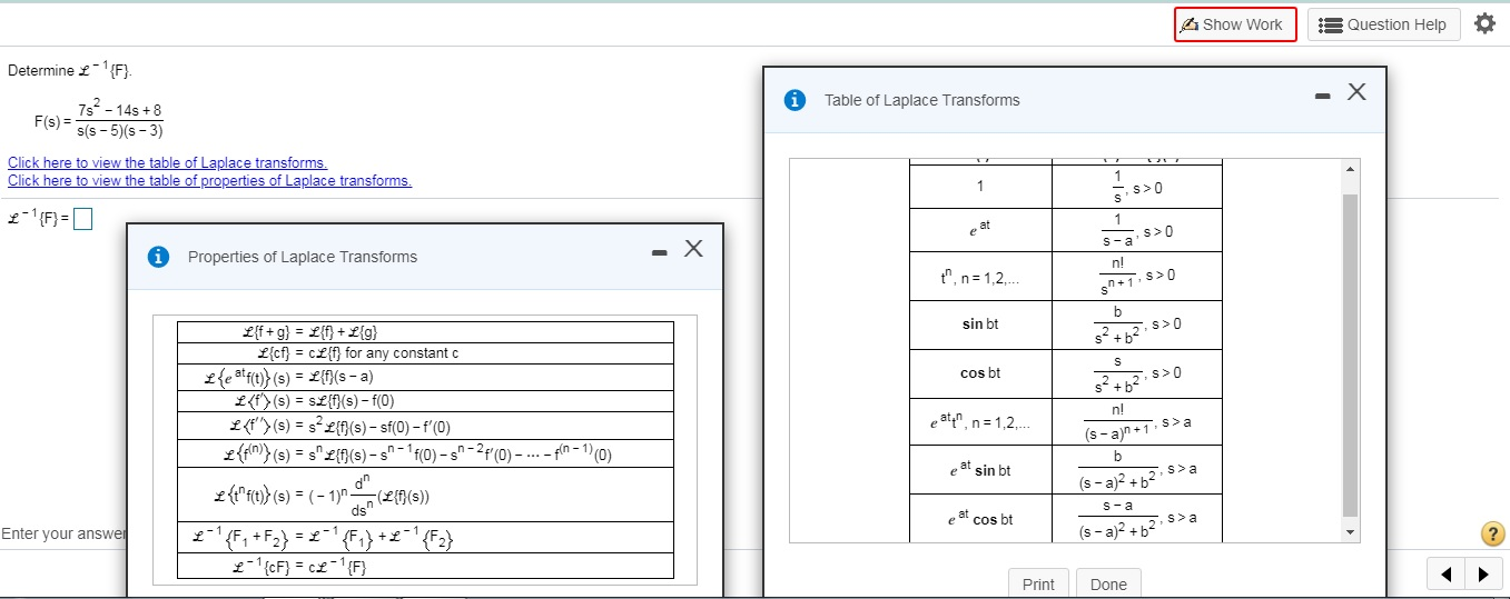 Solved Show Work Question Help Determine 2-1{F} Table of | Chegg.com