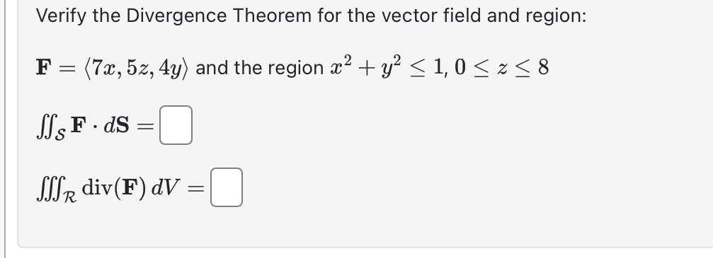 Solved Verify the Divergence Theorem for the vector field | Chegg.com