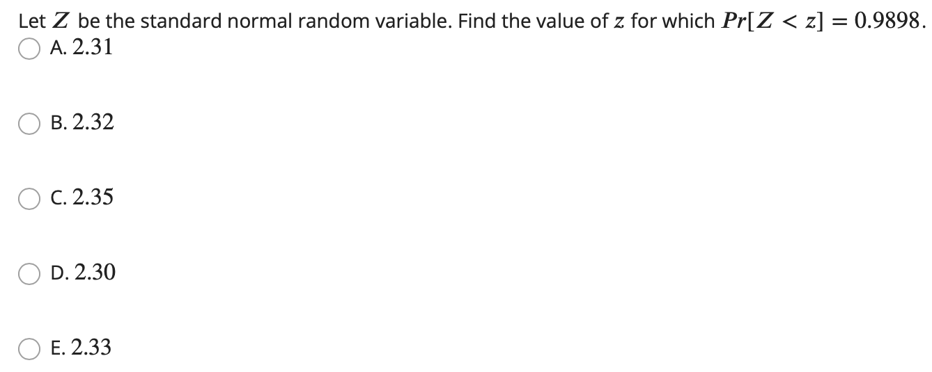 Solved Let Z Be The Standard Normal Random Variable Find 