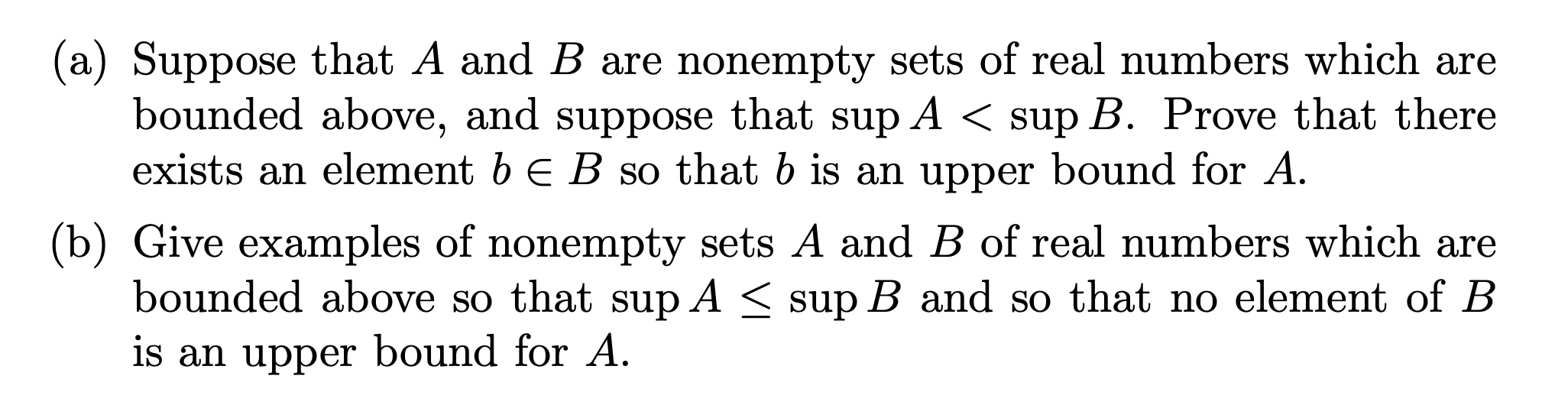 Solved (a) Suppose that A and B are nonempty sets of real | Chegg.com