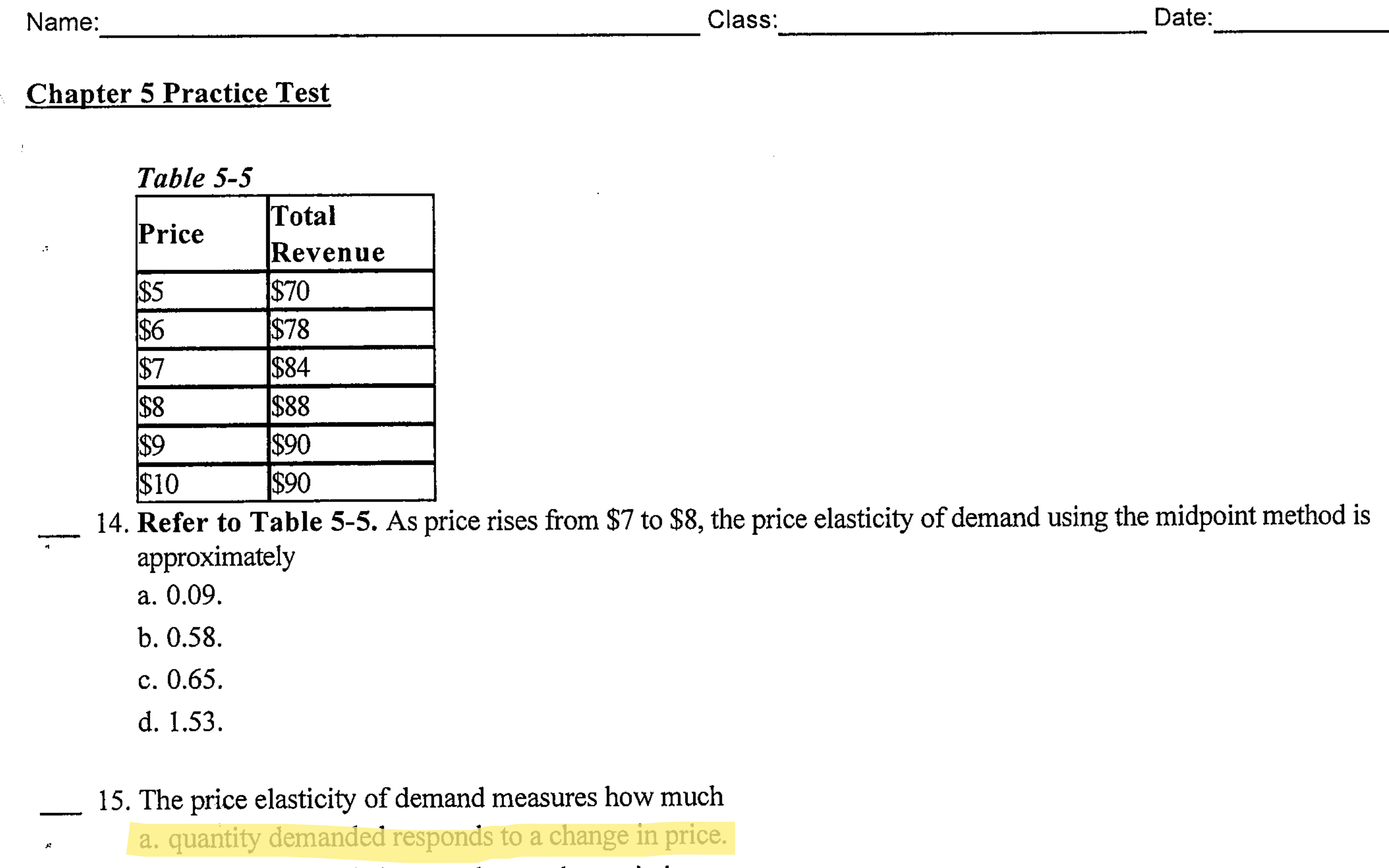 Solved Chapter 5 Practice Test Trhlo 5-5 14. Refer to Table | Chegg.com