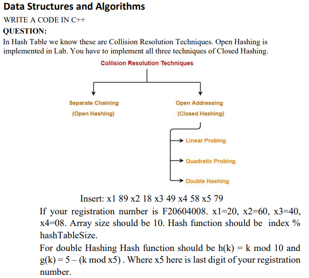Solved Data Structures and Algorithms WRITE A CODE IN C++ | Chegg.com