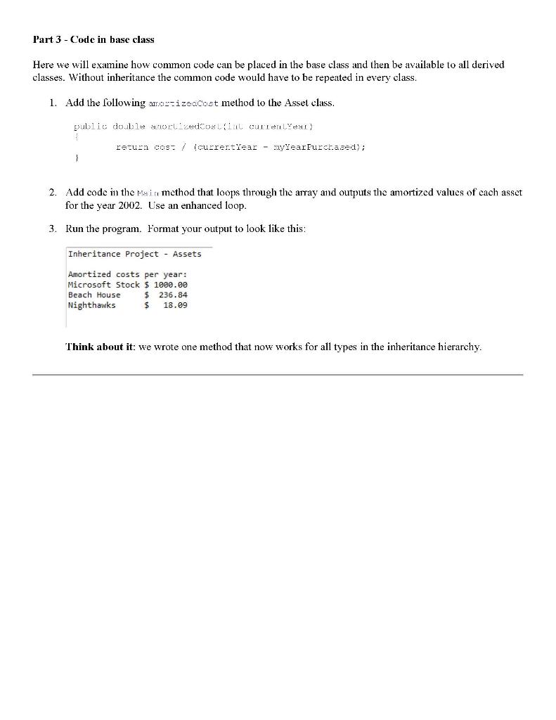 Solved 2212 Java Software Dev I Week 11 - Asset Inheritance | Chegg.com