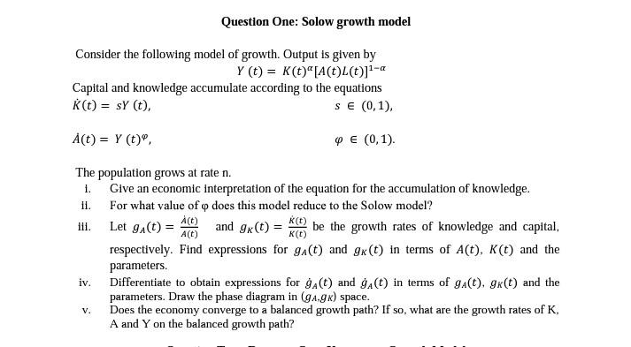 Solved Question One: Solow growth model Consider the | Chegg.com Solved Question One: Solow growth model Consider the | Chegg.com