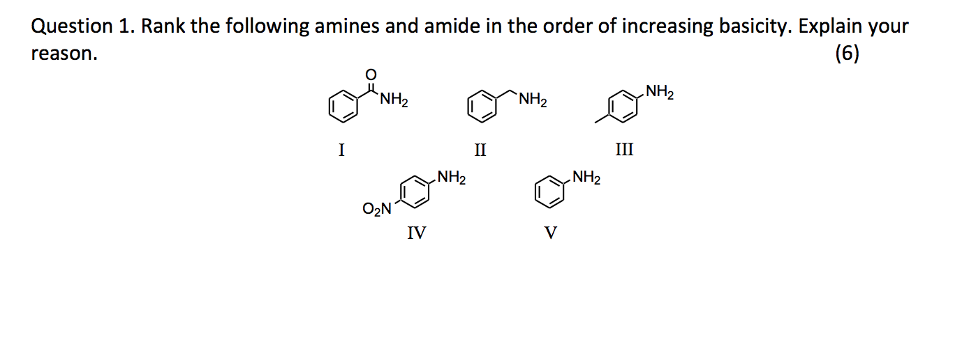 Solved Question 1. Rank the following amines and amide in | Chegg.com