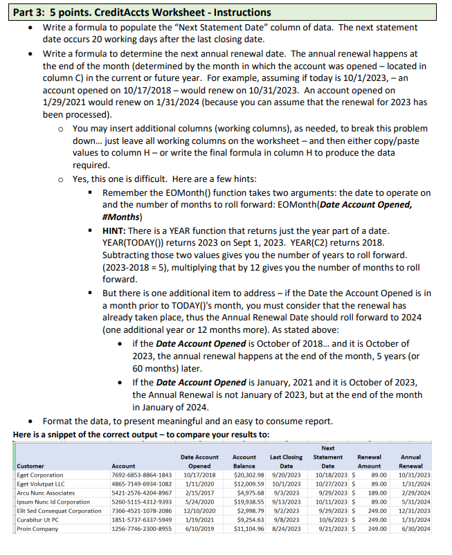 Solved Write a formula to populate the "Next Statement Date" | Chegg.com