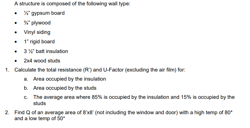Solved A structure is composed of the following wall type: - | Chegg.com