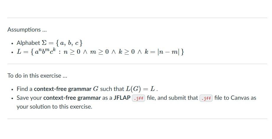 Solved - Alphabet Σ={a,b,c} - L={anbmck:n≥0∧m≥0∧k≥0∧k=∣n−m∣} | Chegg.com