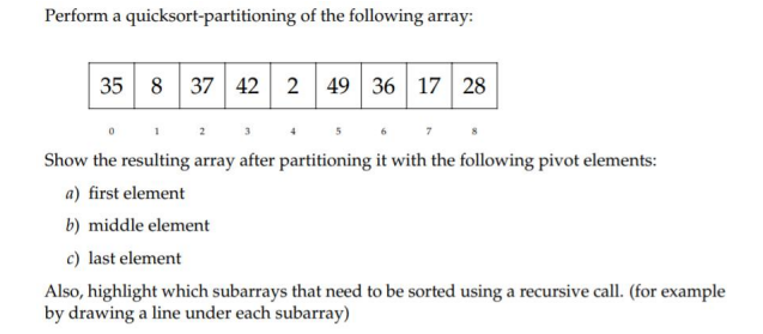 Solved Perform a quicksort-partitioning of the following | Chegg.com