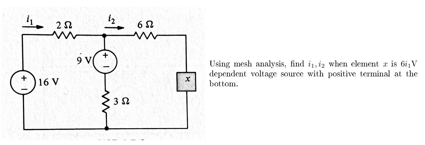 Solved Using mesh analysis, find i_(1),i_(2) ﻿when element x | Chegg.com