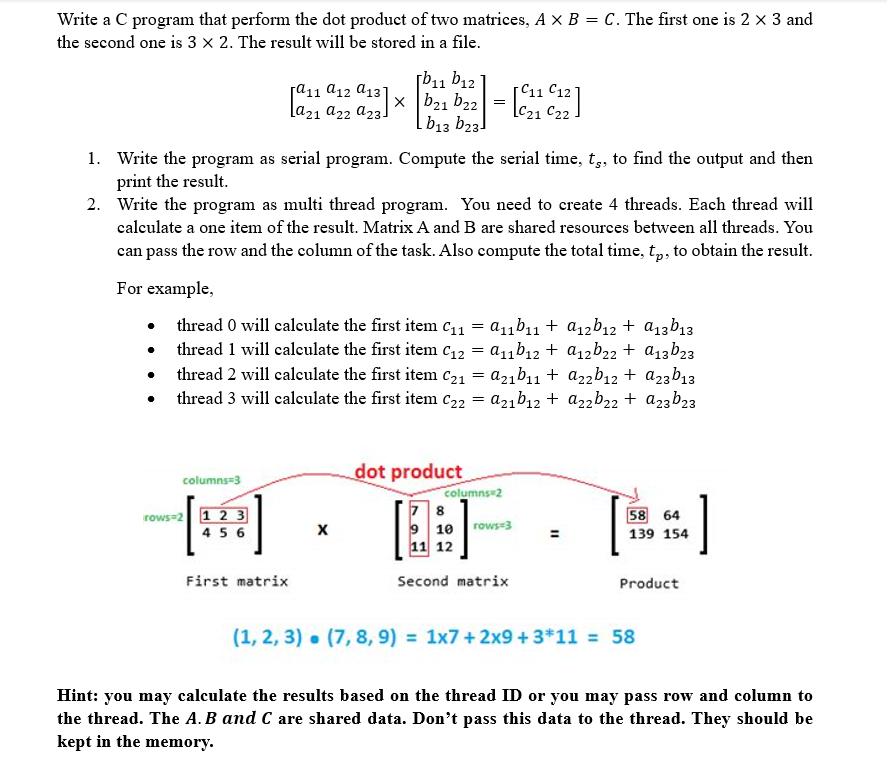 Solved Write a C ﻿program that perform the dot product of | Chegg.com
