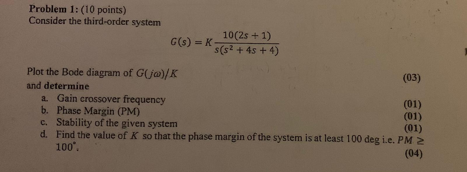 Solved Problem 1: (10 points) Consider the third-order | Chegg.com