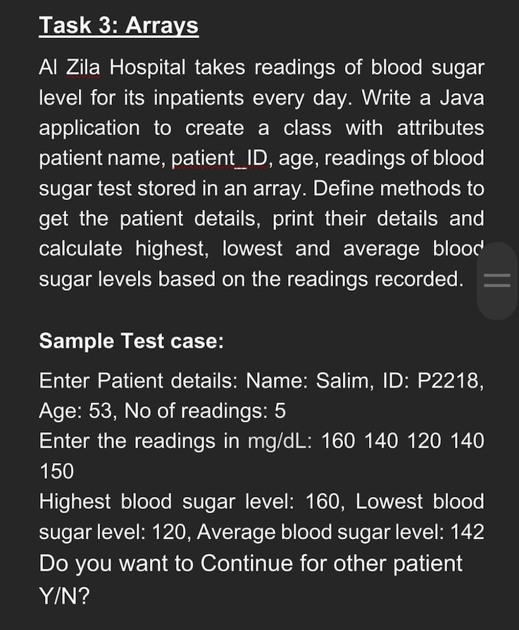 Solved Task 3: Arrays Al Zila Hospital takes readings of | Chegg.com
