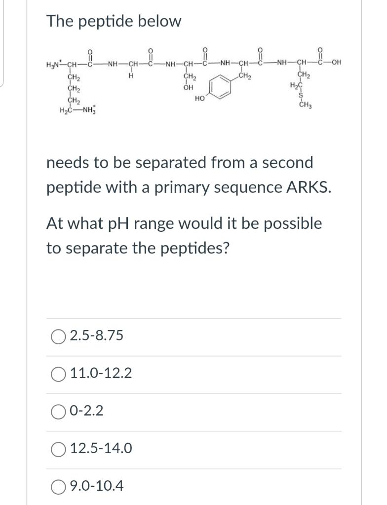 Solved The peptide below H₂N-CH- co O= O=O -ΝΗ CH -NH-CH -NH | Chegg.com