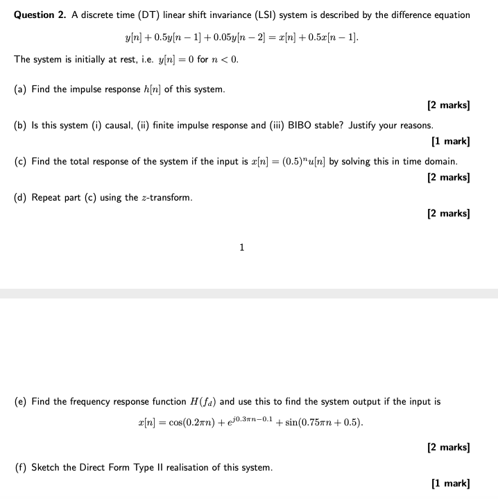Solved Question 2. A discrete time (DT) linear shift | Chegg.com