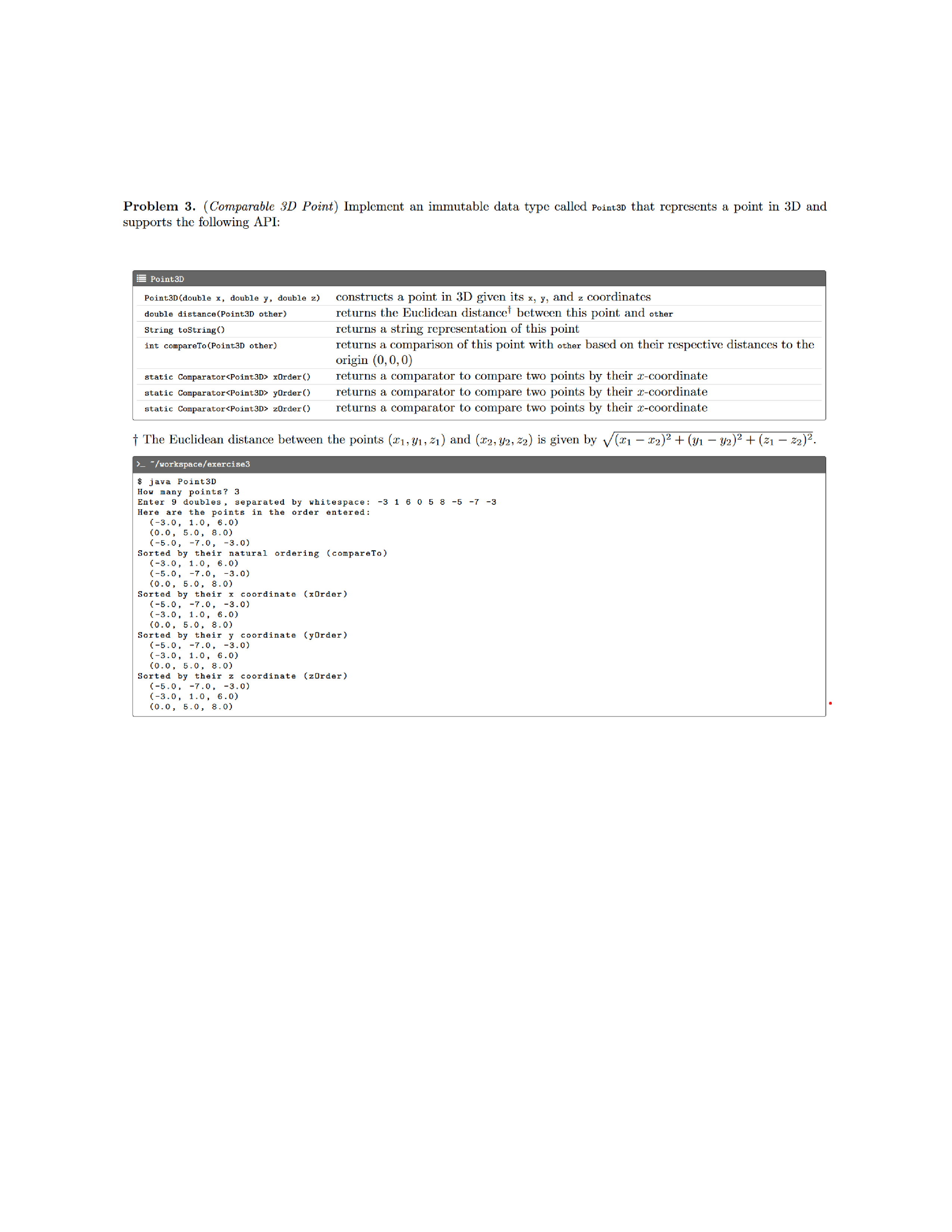 Solved Problem 3. (Comparable 3D Point) Implement an | Chegg.com