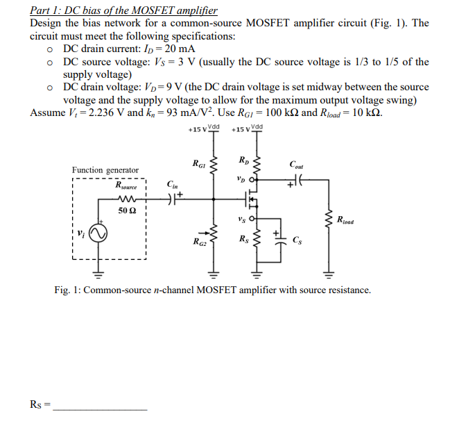 Solved Part 1: DC bias of the MOSFET amplifier Design the | Chegg.com