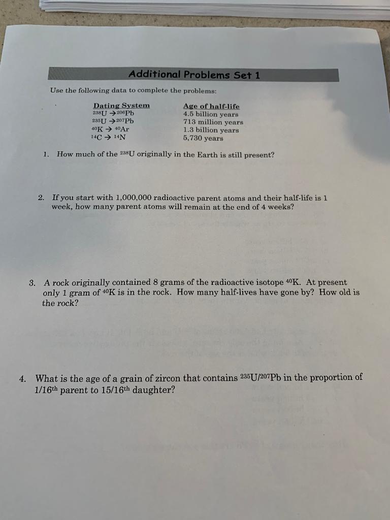 Solved Additional Problems Set 1 Use the following data to | Chegg.com