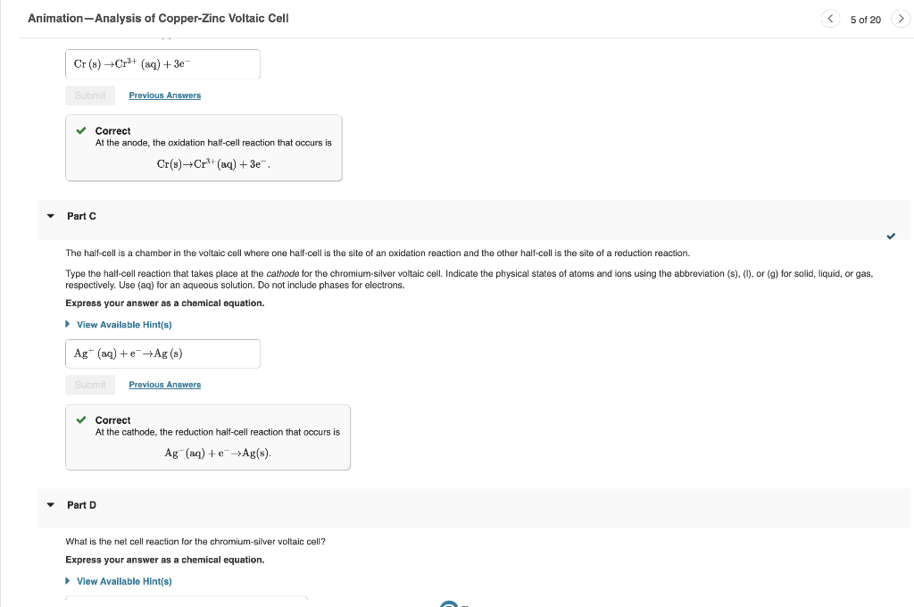 Solved Animation-Analysis of Copper-Zinc Voltaic Cell 5 of | Chegg.com