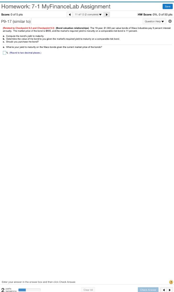 Solved Homework: 7-1 MyFinanceLab Assignment Save Score: 0 | Chegg.com