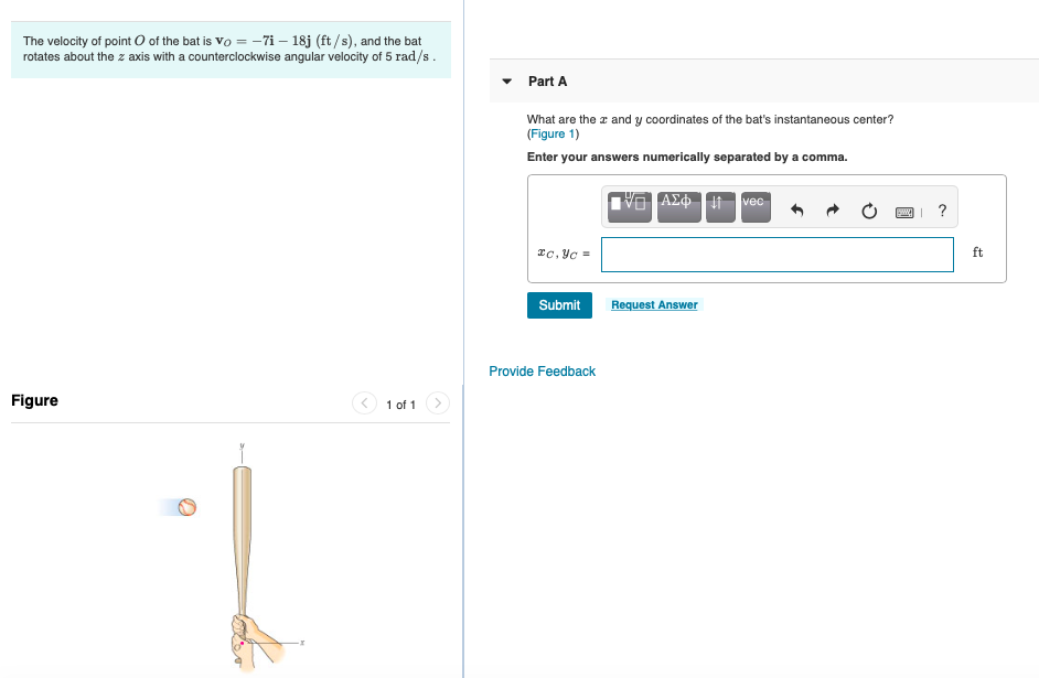 Solved The velocity of point of the bat is Vo = -7i – 18j | Chegg.com