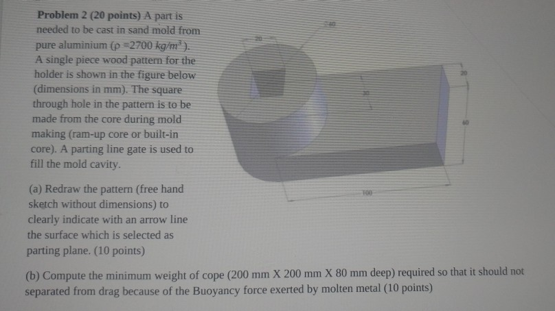 Solved Problem 2 (20 points) A part is needed to be cast in | Chegg.com
