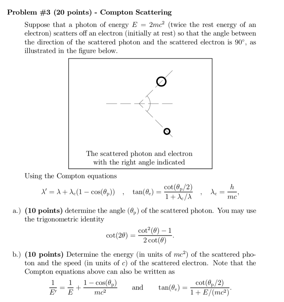 Solved Problem #3 (20 points)-Compton Scattering Suppose | Chegg.com