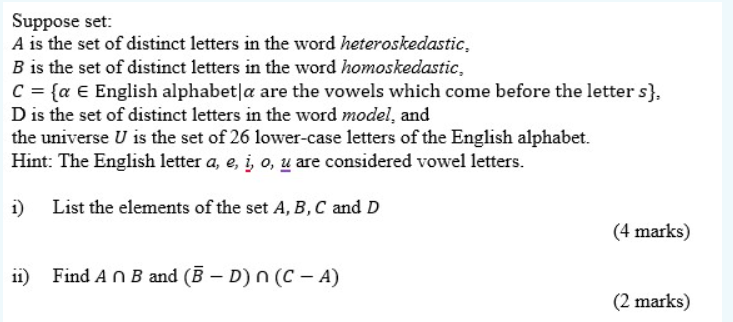 Solved Suppose set: A is the set of distinct letters in the | Chegg.com
