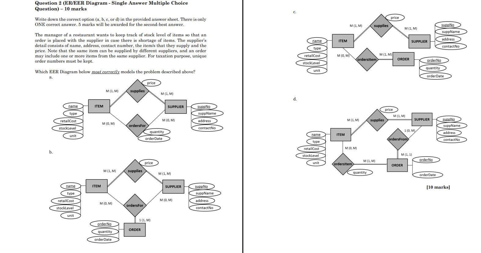 Solved Question 2 (ER/EER Diagram - Single Answer Multiple | Chegg.com Solved Question 2 (ER/EER Diagram - Single Answer Multiple | Chegg.com