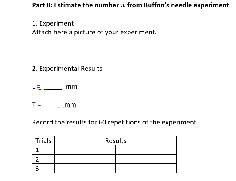 Part II: Estimate the number π from Buffon's needle | Chegg.com