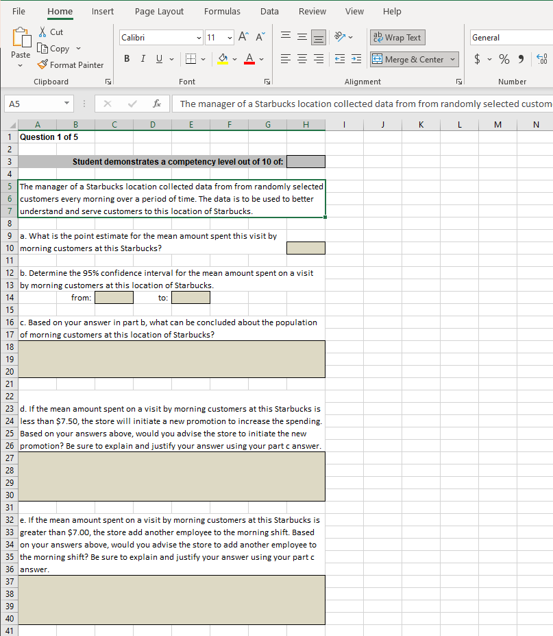 Solved File Home Insert Page Layout Formulas Data Review | Chegg.com