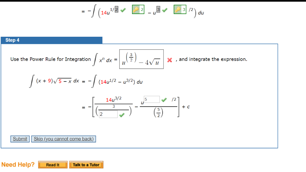 Solved 14u2 8 Step 4 Use the Power Rule for Integration X, | Chegg.com