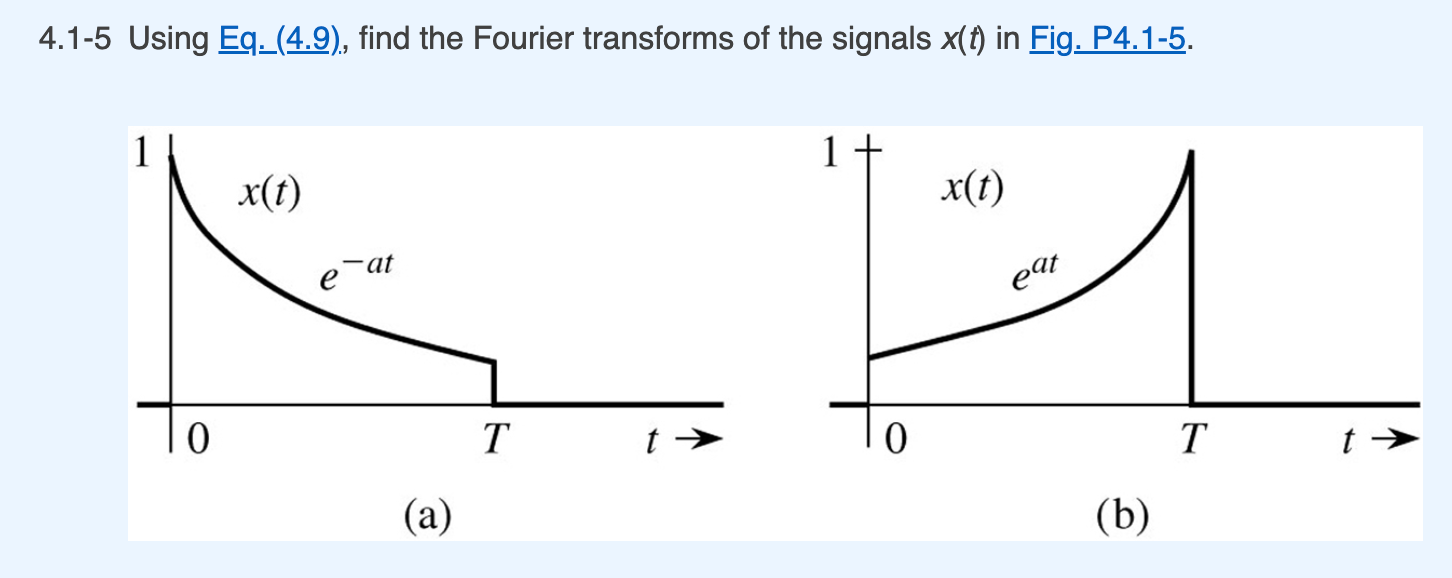 Solved 4.1-5 Using Eq.(4.9), find the Fourier transforms of | Chegg.com