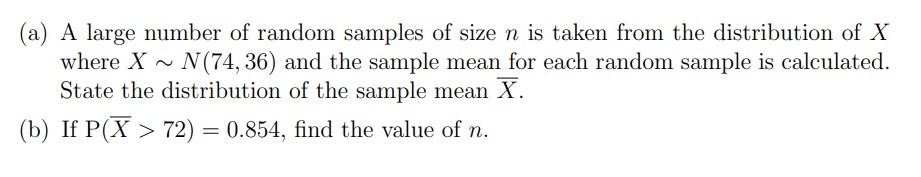 Solved (a) A large number of random samples of size n is | Chegg.com
