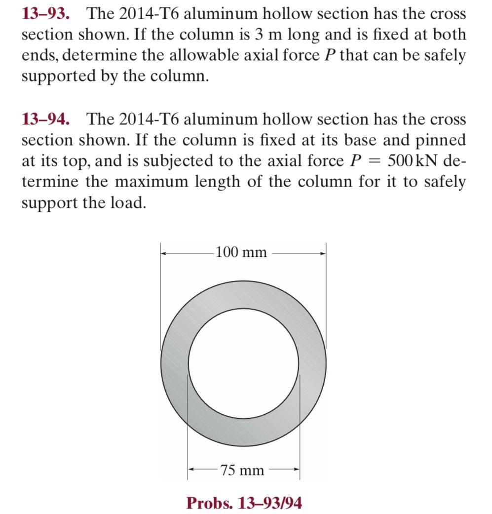 Solved 13-93. The 2014-T6 aluminum hollow section has the | Chegg.com