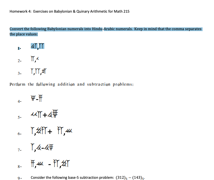 Solved Homework 4: Exercises on Babylonian & Quinary | Chegg.com