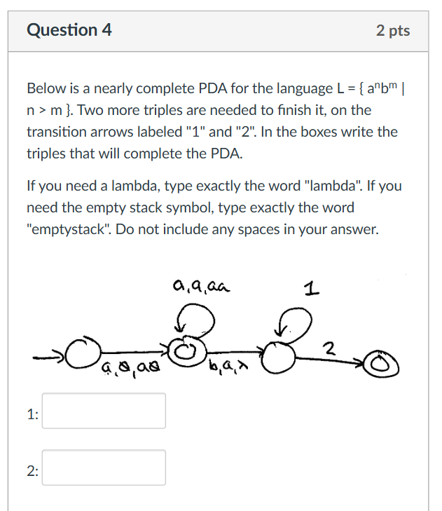 Solved Question 4Below is a nearly complete PDA for the | Chegg.com