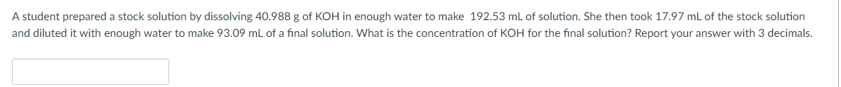 Solved A student prepared a stock solution by dissolving | Chegg.com