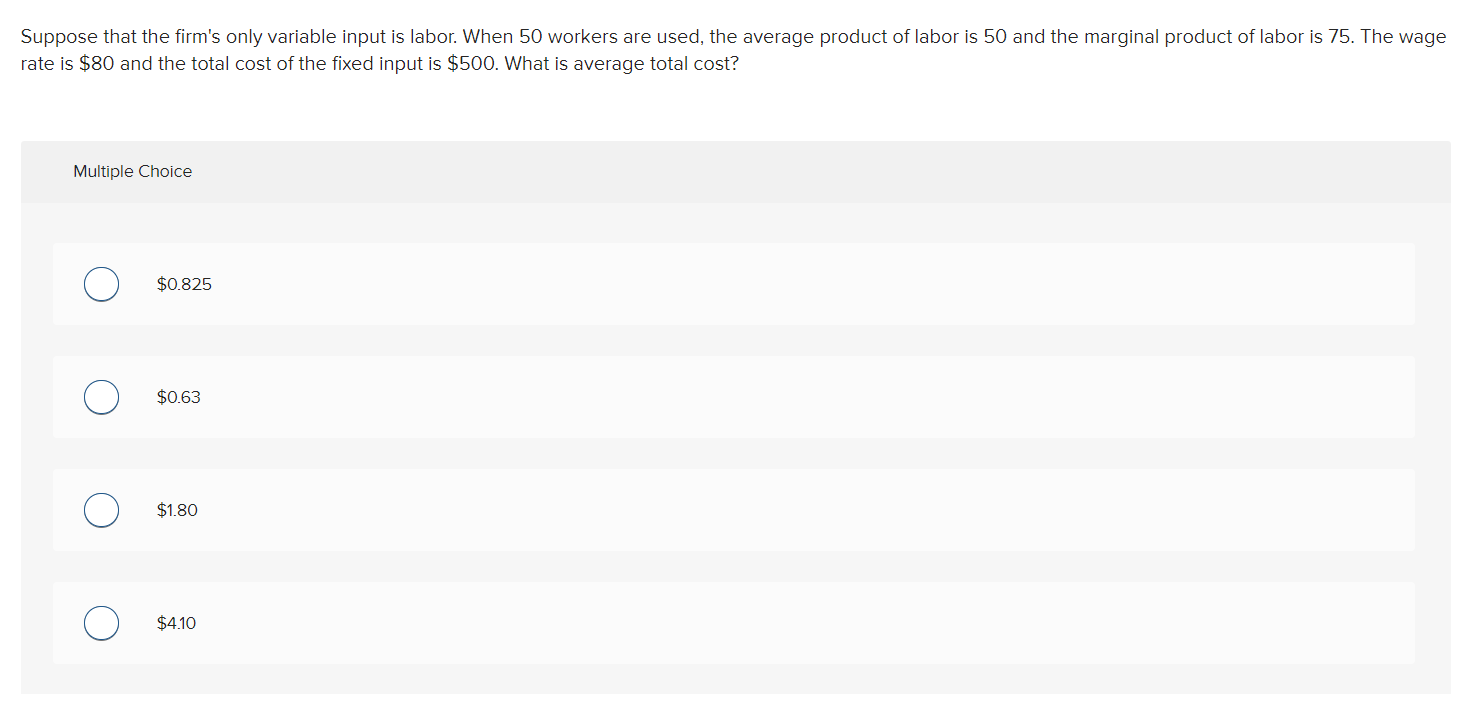 Solved Suppose That The Firm S Only Variable Input Is Labor
