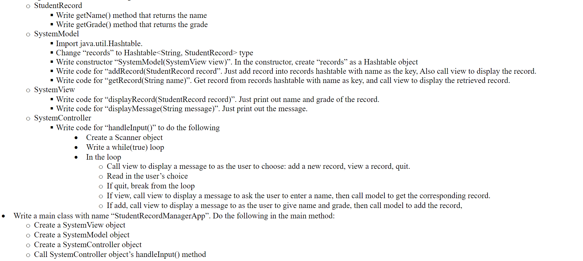 Solved . Classes o StudentRecord with two private variables, | Chegg.com