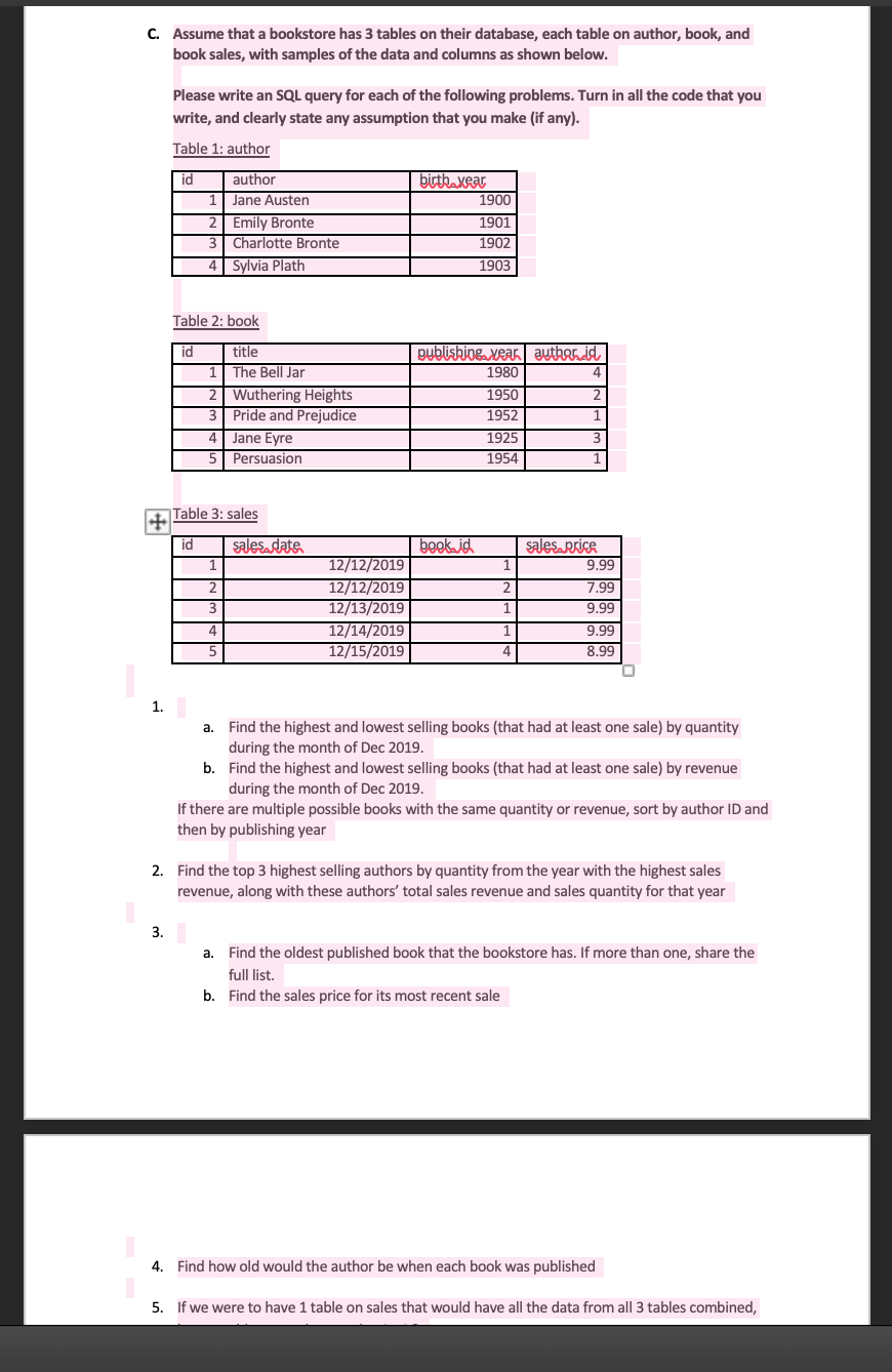 Solved C. Assume that a bookstore has 3 tables on their | Chegg.com