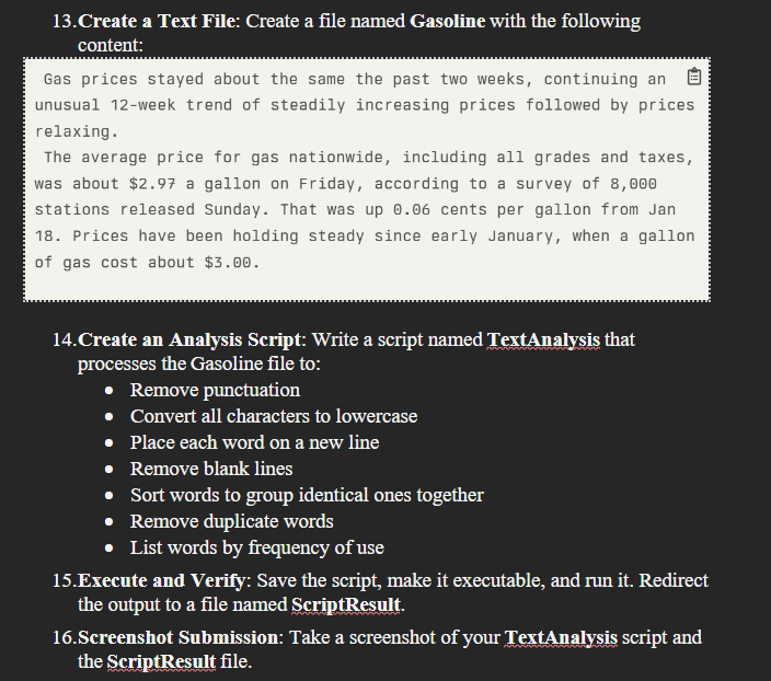 Solved 13. ﻿Create a Text File: Create a file named Gasoline | Chegg.com