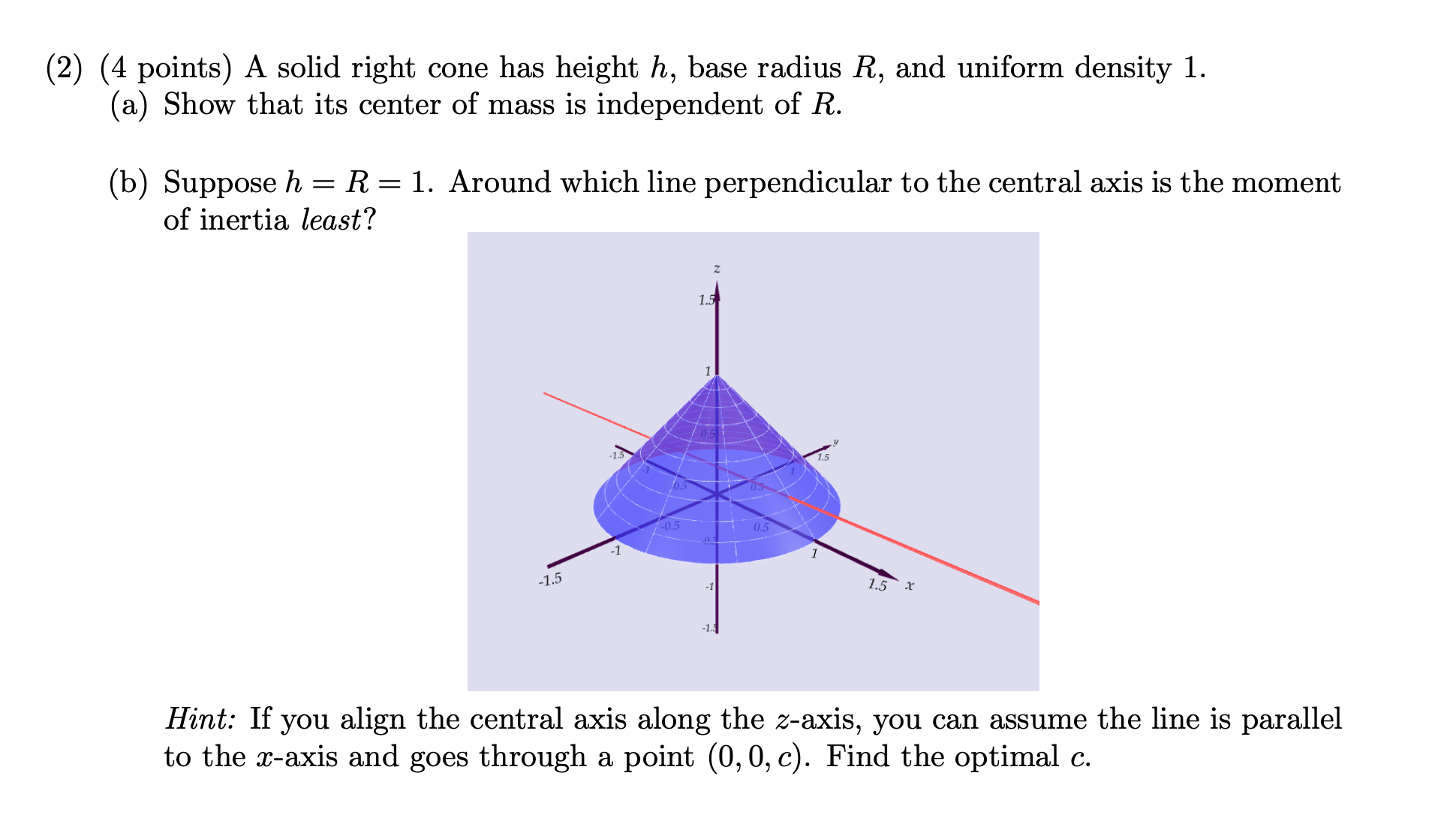 Solved (2) (4 ﻿points) ﻿A solid right cone has height \( ﻿h | Chegg.com