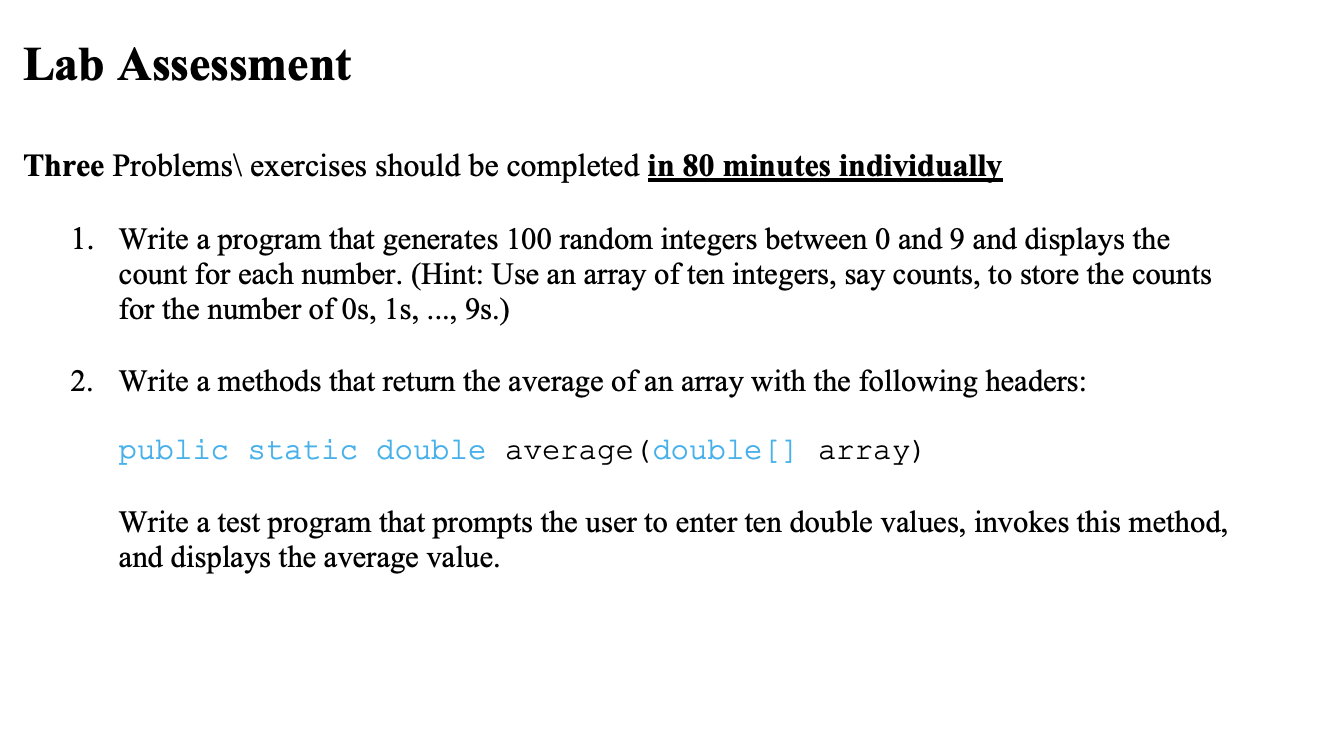 Solved Lab Assessment Three Problems\ exercises should be | Chegg.com