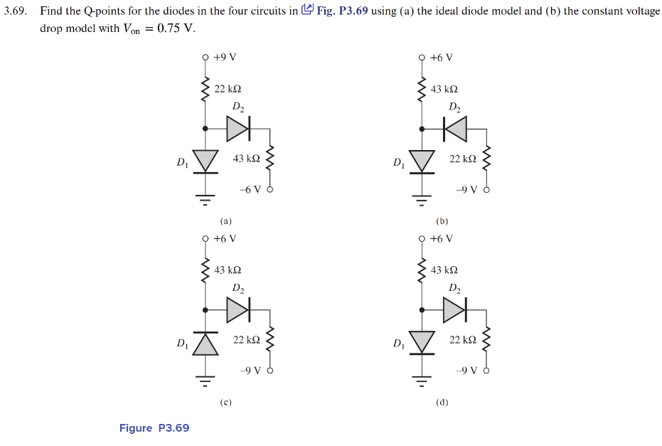 3.69. ﻿Find the Q-points for the diodes in the four | Chegg.com