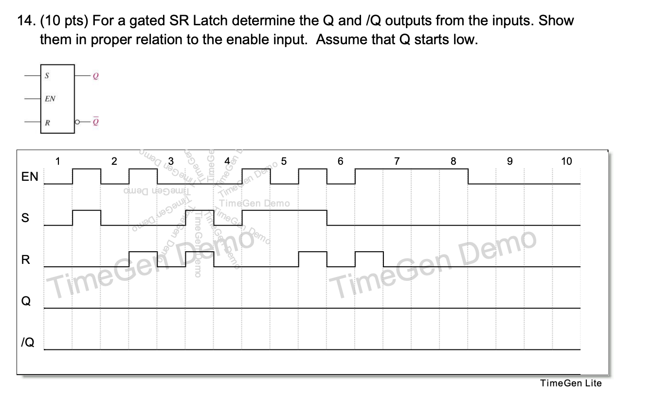 Solved 14. (10 pts) For a gated SR Latch determine the Q and | Chegg.com