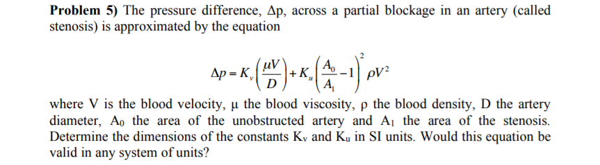 Solved Problem 5) The pressure difference, Ap, across a | Chegg.com