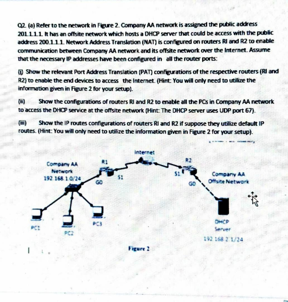 Q2 (a) Refer to the network in Figure 2. Company AA | Chegg.com